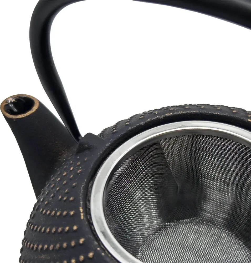 Litinová konvice Li, 0,7 l – černá s geometrickým reliéfem a nerezovým sítkem