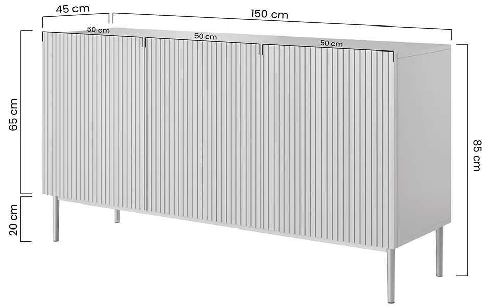 Komoda Nicole 150 cm - tmavě modrá / zlaté nožky