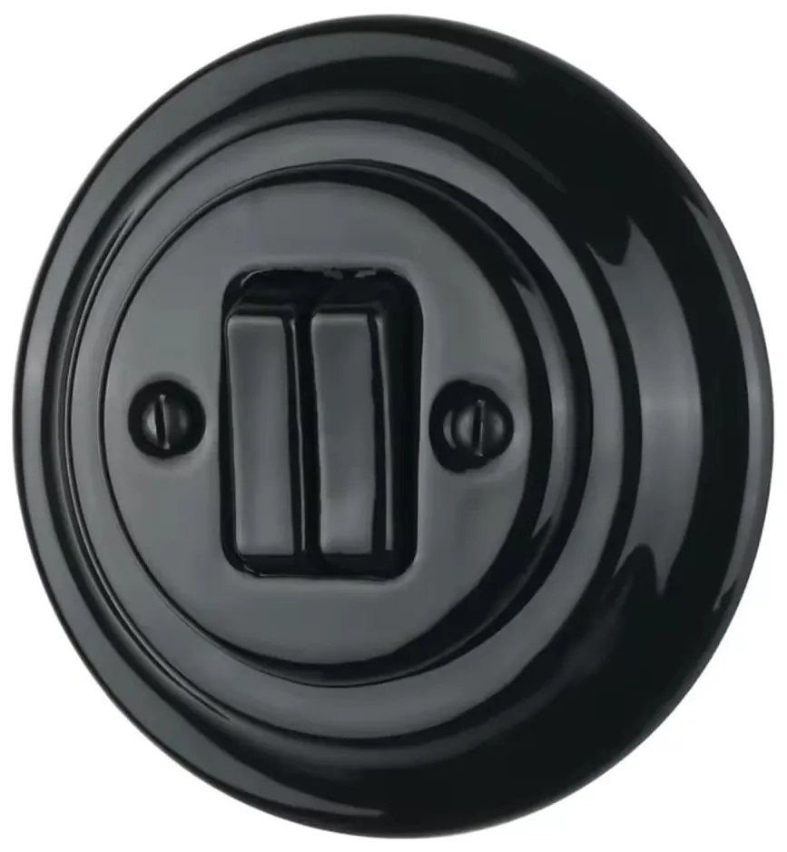 Bohemia-Design - Porcelánový retro dvojitý vypínač s rámečkem č. 5 černá 12358656