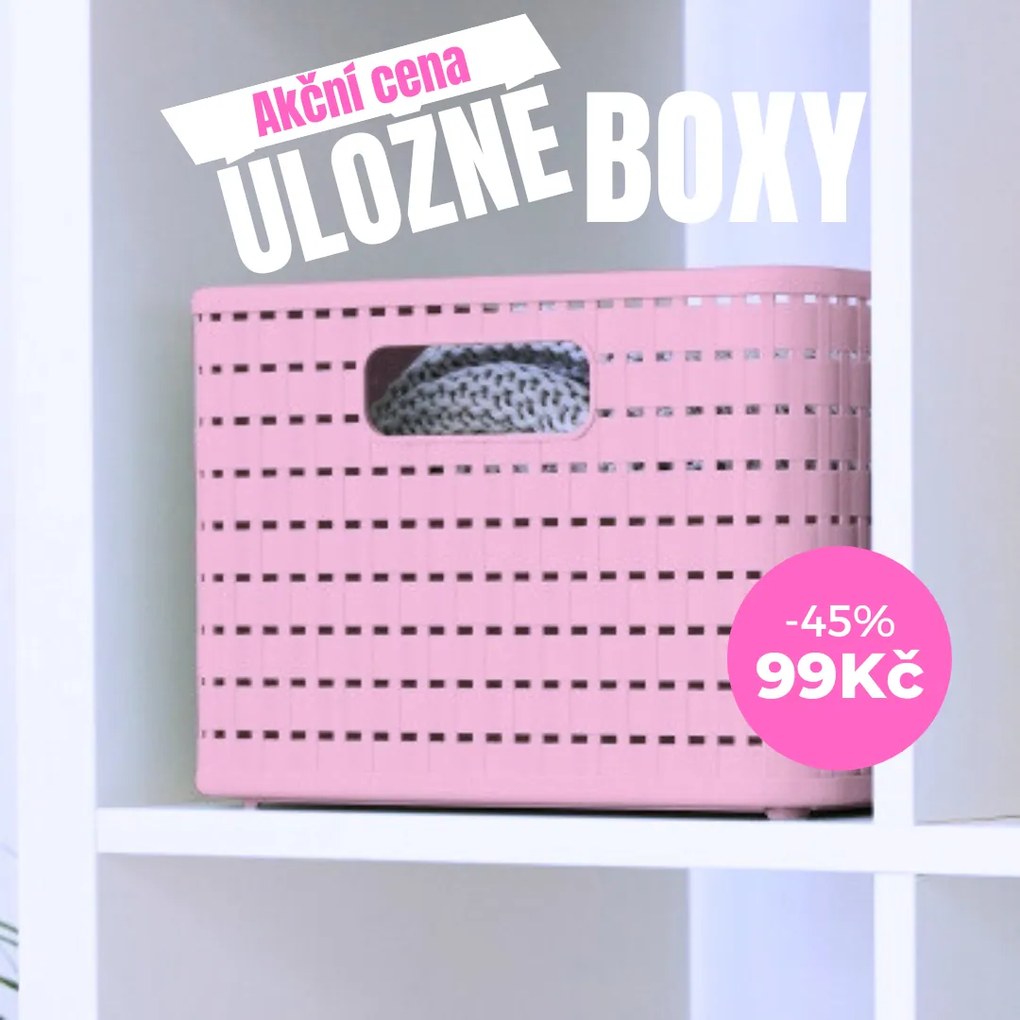 Rotho XL - Ratanový košík, úložný box, rovný, růžový COUNTRY, 18l