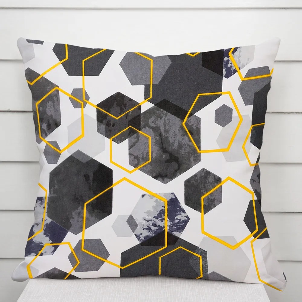 Biante Bavlněný povlak na polštář Sandra SA-568 Šedo-modrofialové mramorové hexagony na bílém 30 x 50 cm