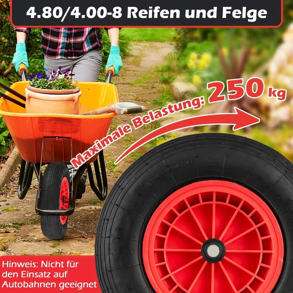 Costway 2 kus 4.80/4.00-8 trakařské pneumatiky a kola 40 cm gumová kola s 2 cm