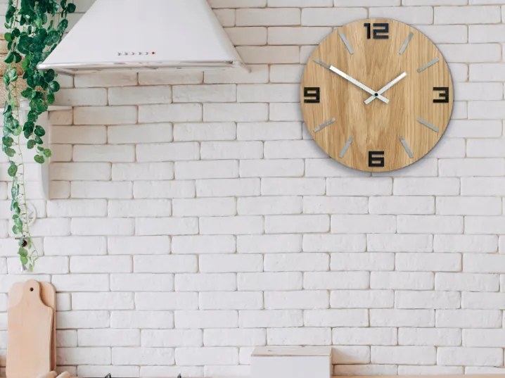 M.Clock Nástěnné dřevěné 3D hodiny 33x33cm přírodní dub