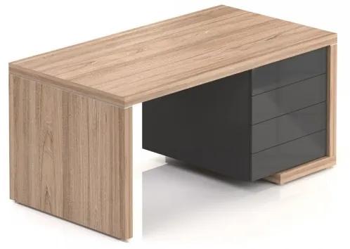Stůl Lineart 160 x 85 cm + pravý kontejner jilm světlý / antracit
