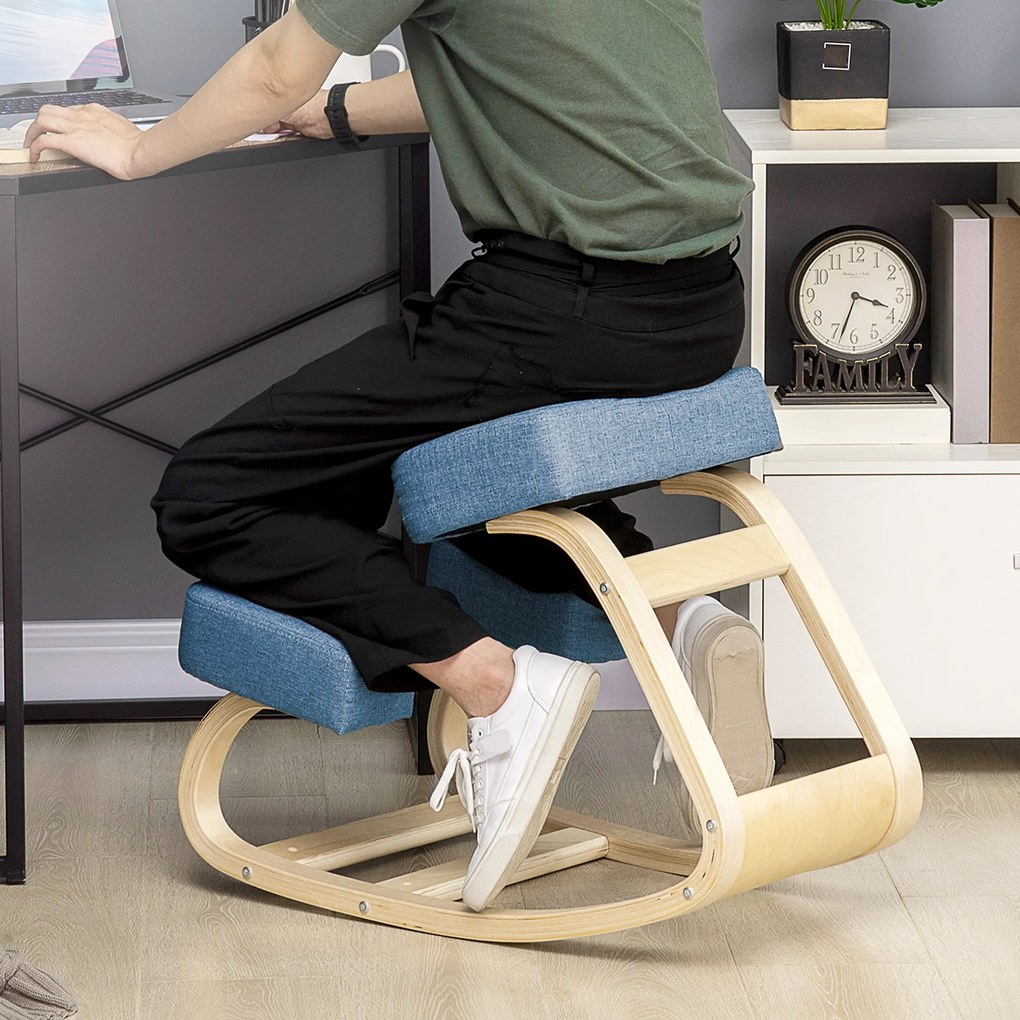 Vinsetto Ergonomická Kolenní Židle z Březového Dřeva, Křeslo pro Udržení Správného Držení Těla s Paměťovou Pěnou a Polyesterovým Polštářem pro Domov …