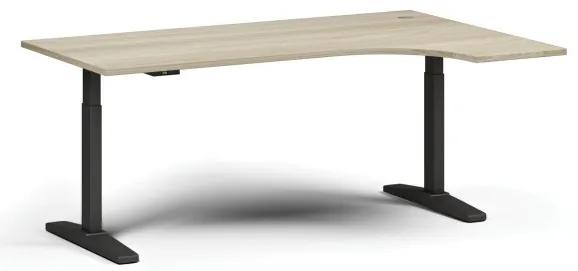 Výškově nastavitelný stůl, elektrický, 675-1325 mm, rohový pravý, deska 1800x1200 mm, černá podnož, dub přírodní