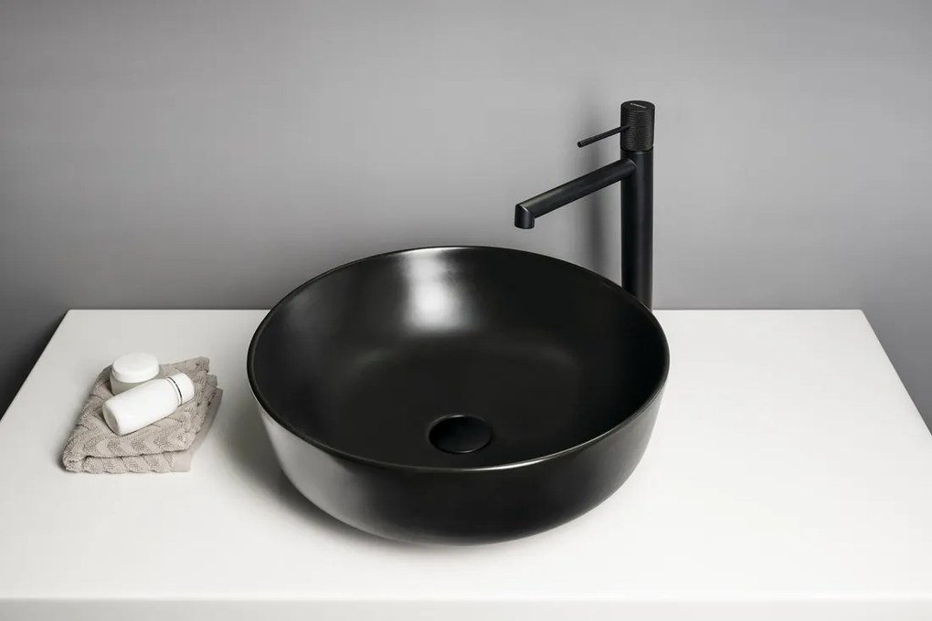 Sapho Sapho, RONDEA keramické umyvadlo na desku průměr 41cm, černá mat, AR445B