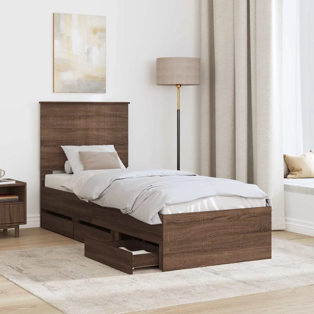 Rám postele se zásuvkou Hnědý dub 75 x 190 cm Inženýrské dřevo 3411172