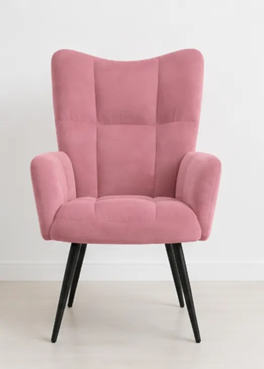 křeslo relaxační, odpočinkové, ušák, kov/samet, 98x63x69 cm, černá/růžová, Dekorino KR20260005