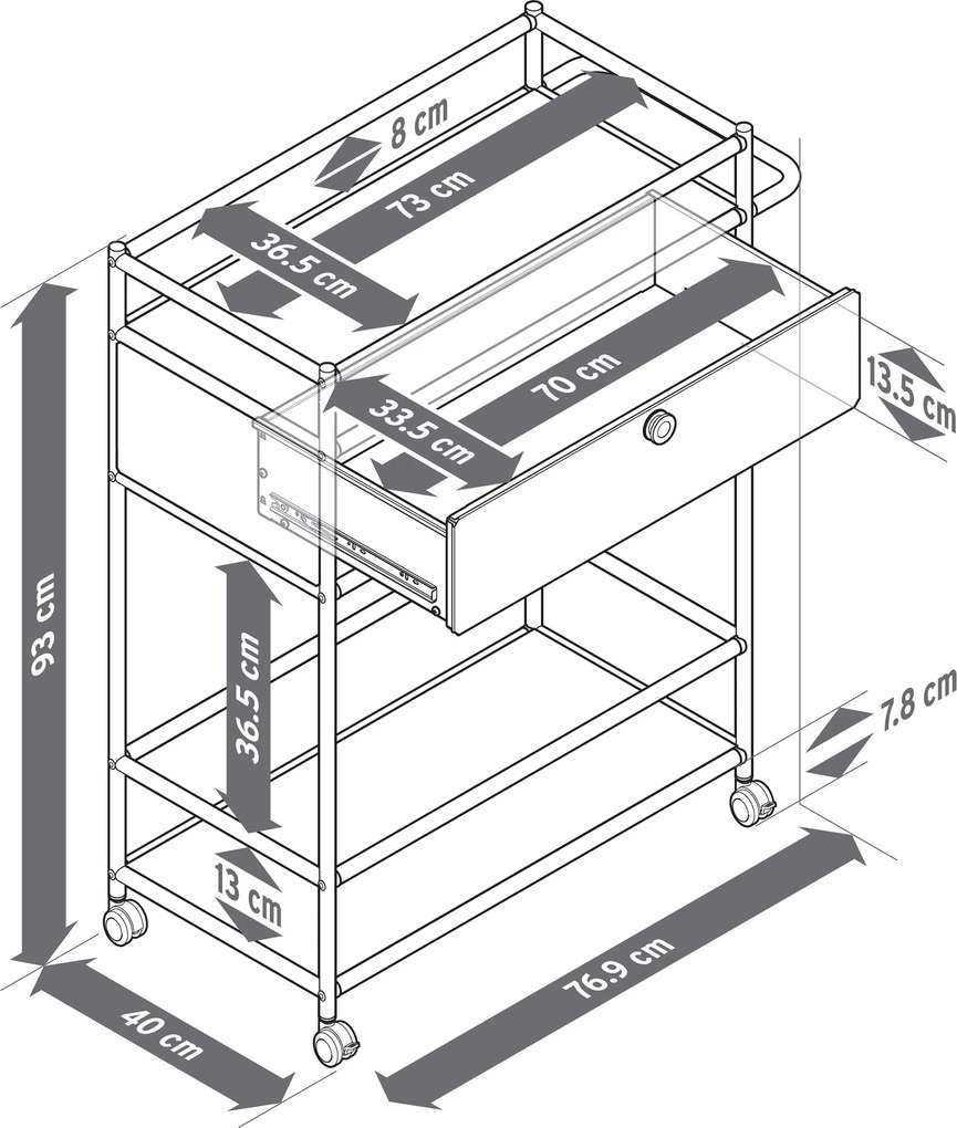 Tchibo - Kovový barový vozík »Cn3« se zásuvkou - barva: bílá