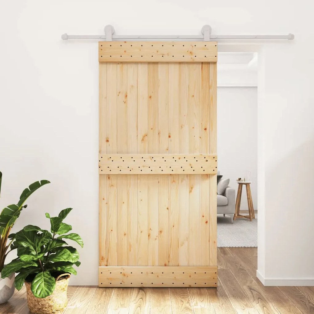 Posuvné Dveře S Kováním 100 X 210 Cm Masivní Borové Dřevo