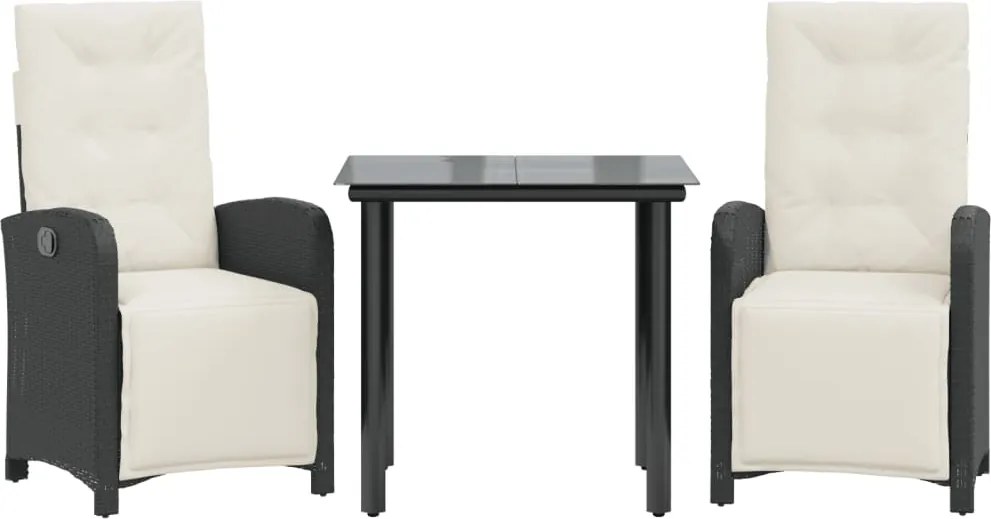 3dílný bistro set s poduškami černý polyratan 3212521