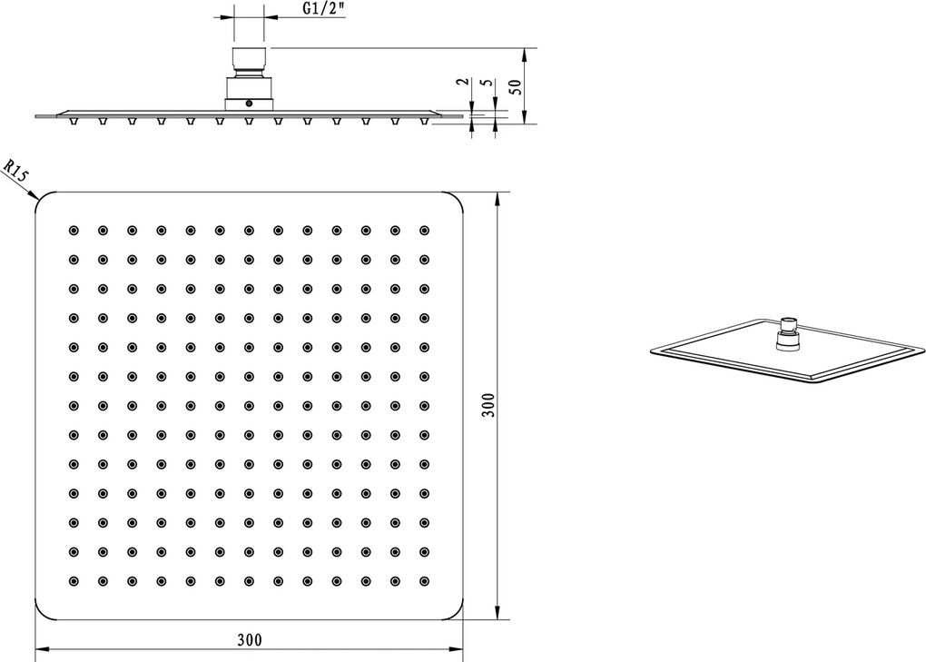 Sapho SL101 hlavová sprcha 30 x 30 x 6 cm černá mat/nerez