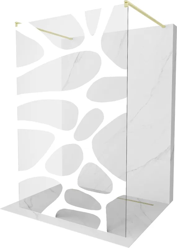Mexen Kioto, sprchová zástěna Walk-In 140 x 200 cm, 8mm čiré sklo bílý vzor, zlatý matný profil, 800-140-002-55-97