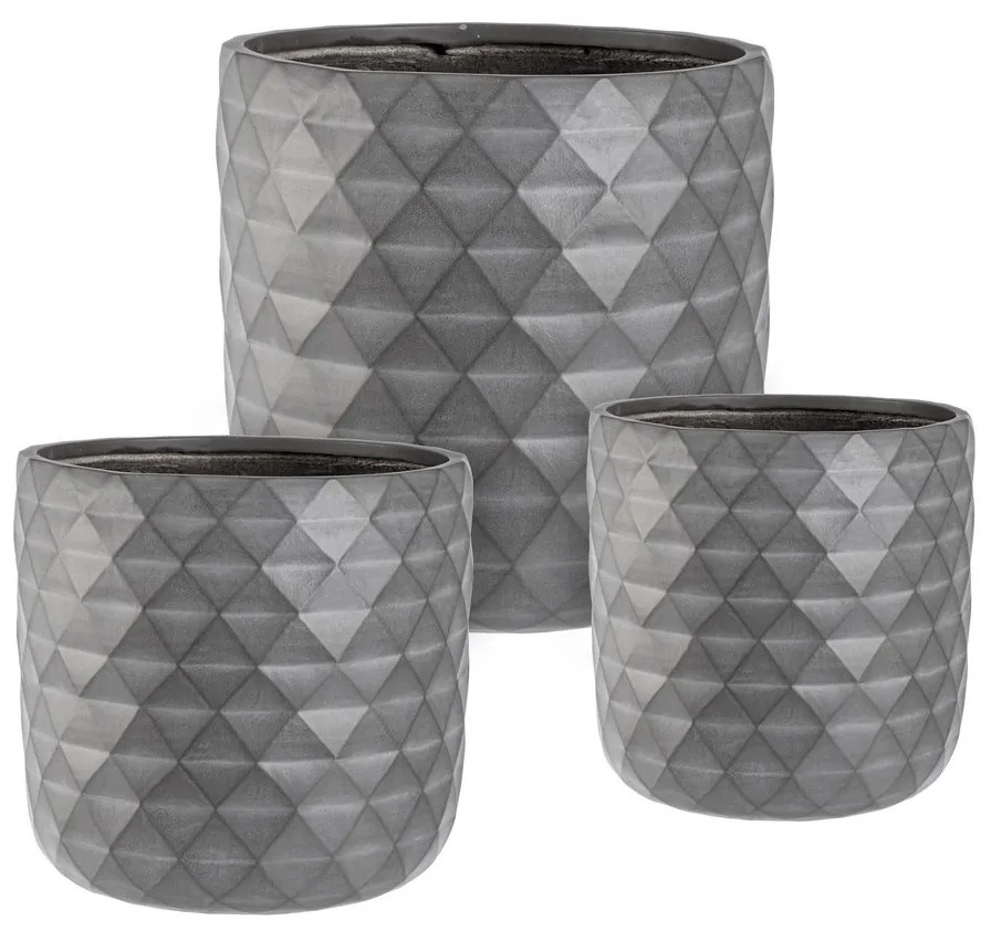BIZZOTTO Set 3 květináčů PYRAMID antracit 0790636