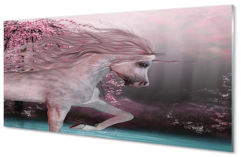 akrylový obraz Unicorn stromy jezero 140x70 cm