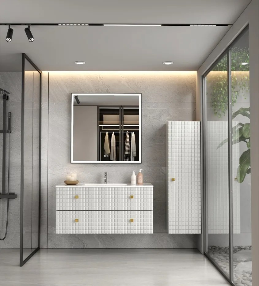 Erga Samira, LED zrcadlo 80x80cm v černém rámu, 2415 lm, 3 barvy světla, přední/zadní osvětlení, ERG-V01-SAMIRA-8080-BK