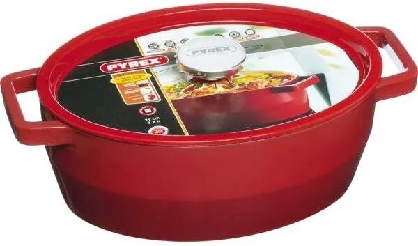 Pyrex slow cook kastrol s pokličkou oválný 4 l, červený