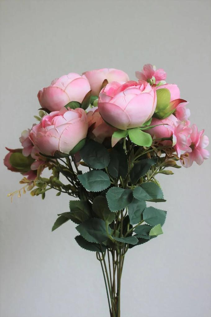 Růžová umělá kytice ranunculus 51cm