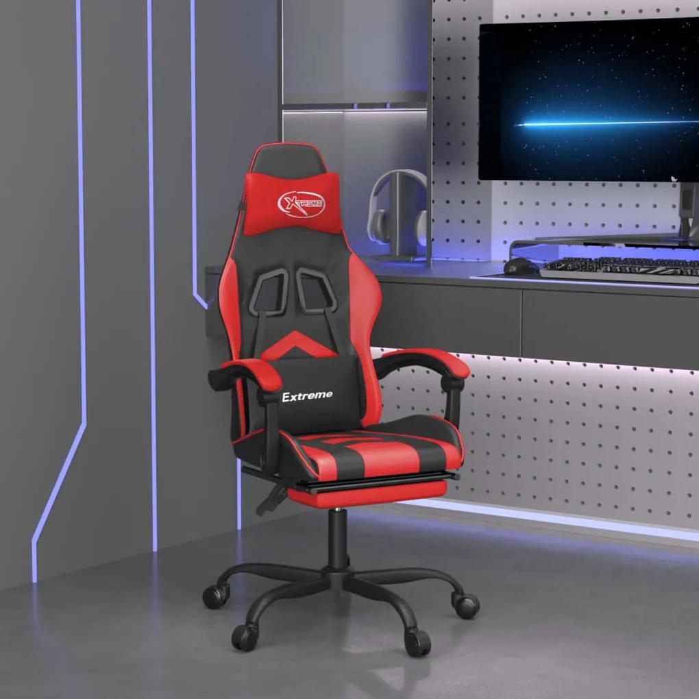 Herní židle s podnožkou černá a červená umělá kůže,  3143903