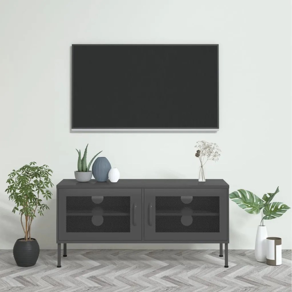 TV skříňka Grain - ocel - 105x35x50 cm | antracitová