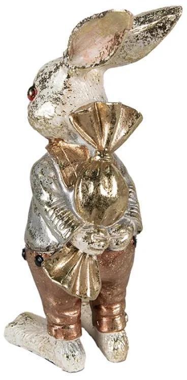 Dekorace socha králíček s bonbónkem a zlatou patinou – 6x7x14 cm