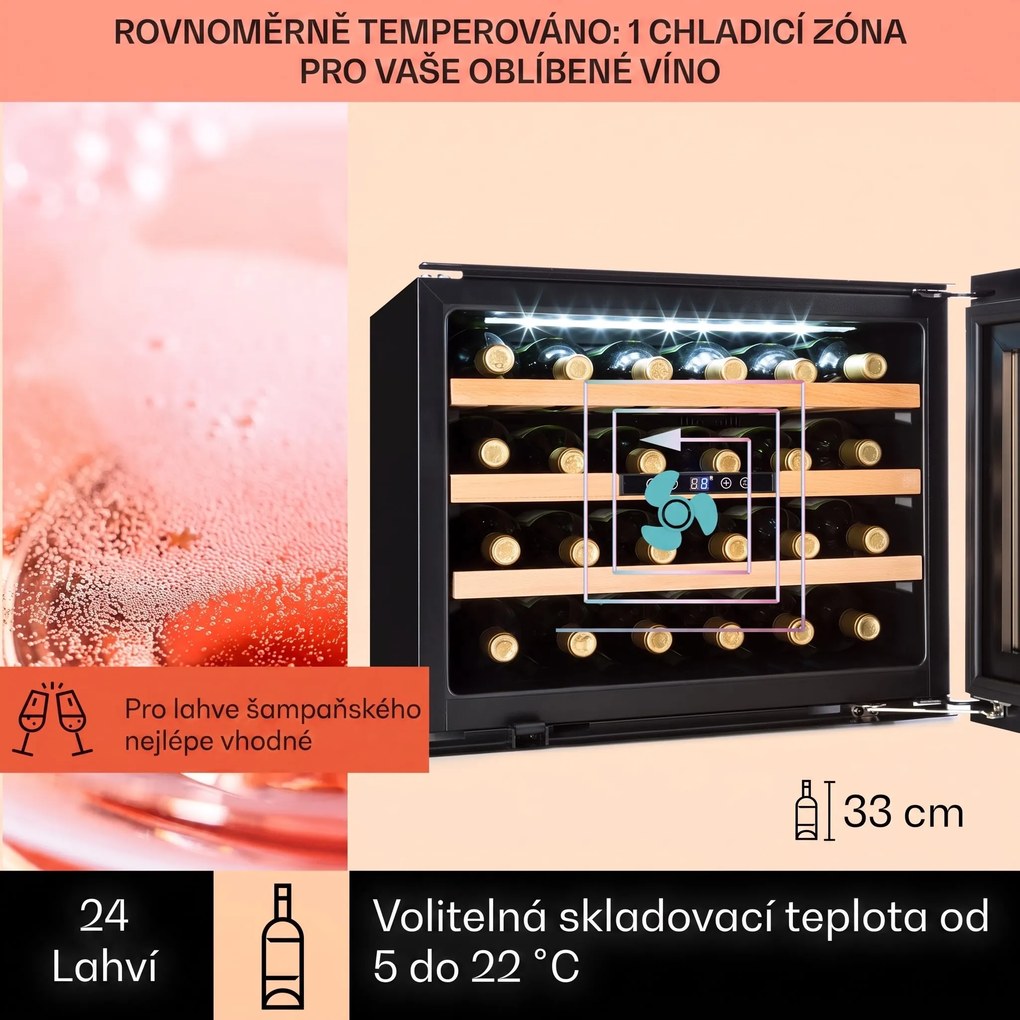 Klarstein Vinsider 24 Onyx Edition, vestavná vinotéka, třída energetické účinnosti G