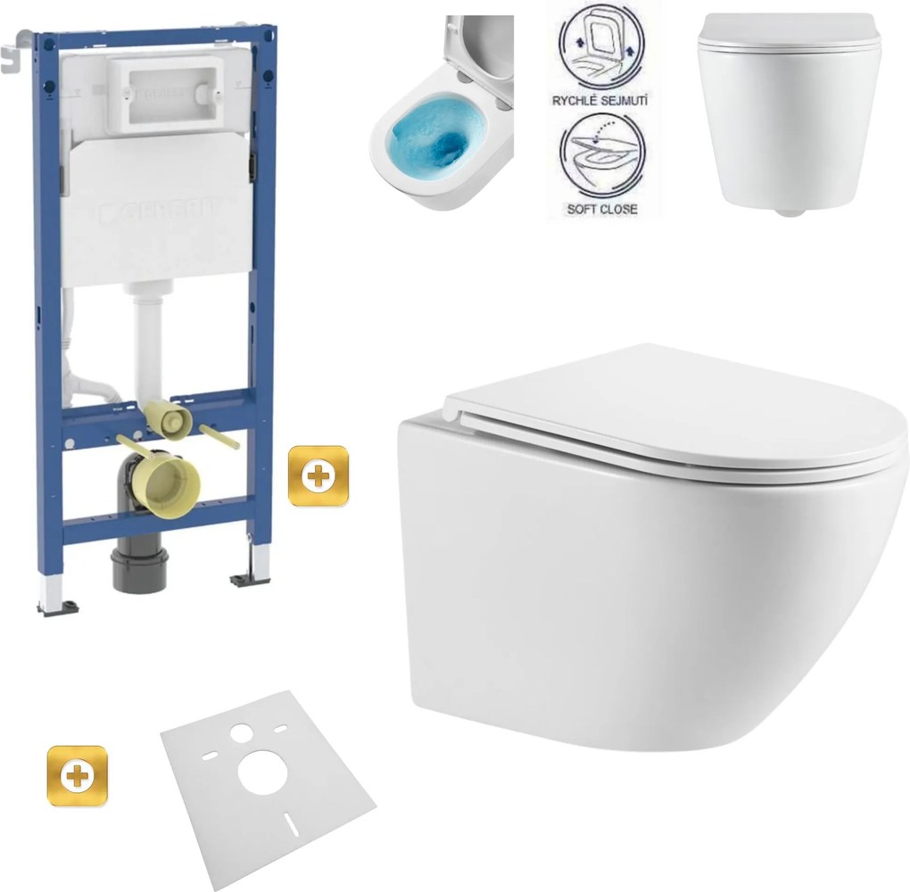Závěsný set GEBERIT Duofix Basic+ WC LENA Rimless 48 x 36 cm + pomalu padající deska Slim, bílá, 3322XX00+39010100