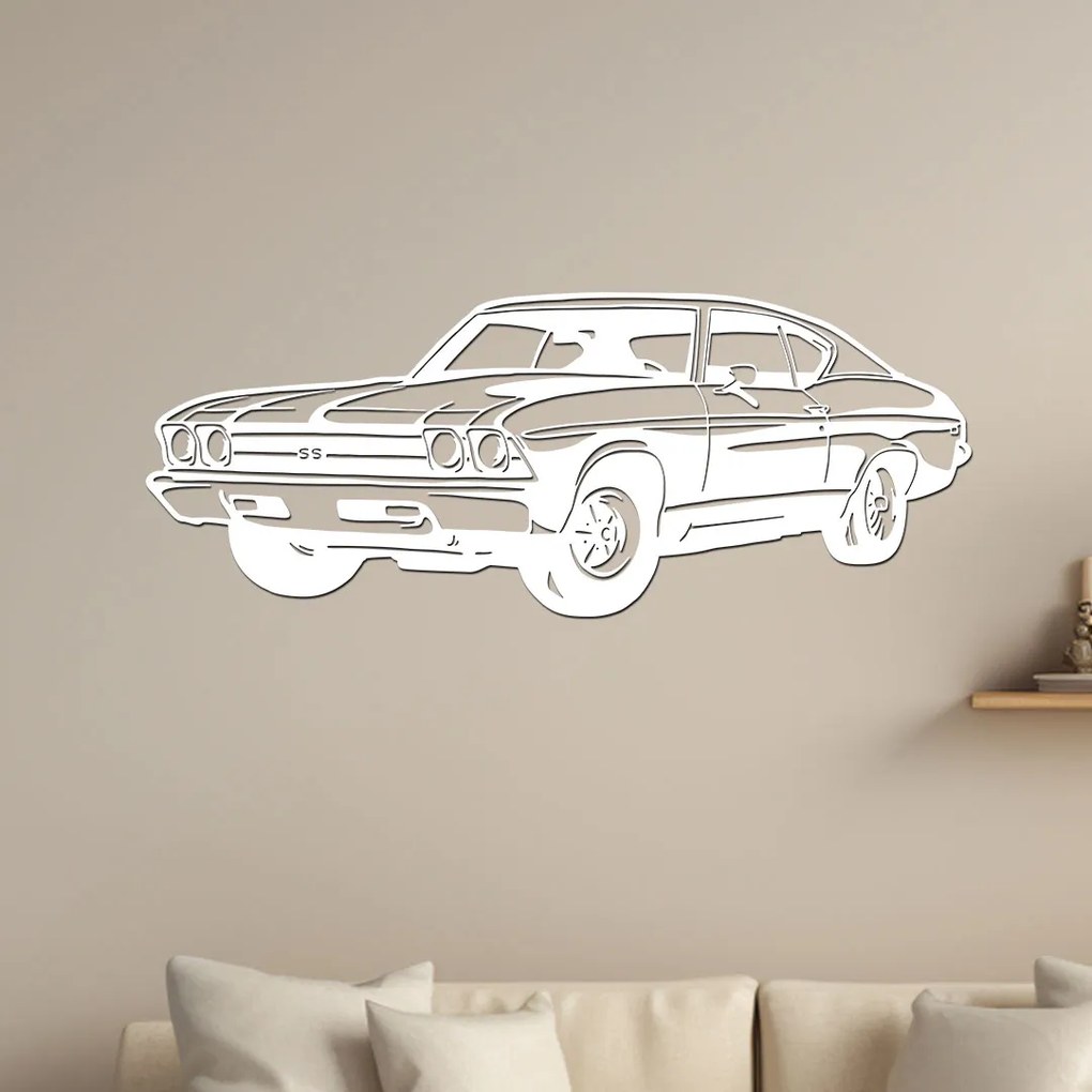 dřevo života Dřevěný obraz Chevrolet Chevelle SS F235 Zvolte rozměr (cm): 80x32, Zvolte barvu dekoru: Černá