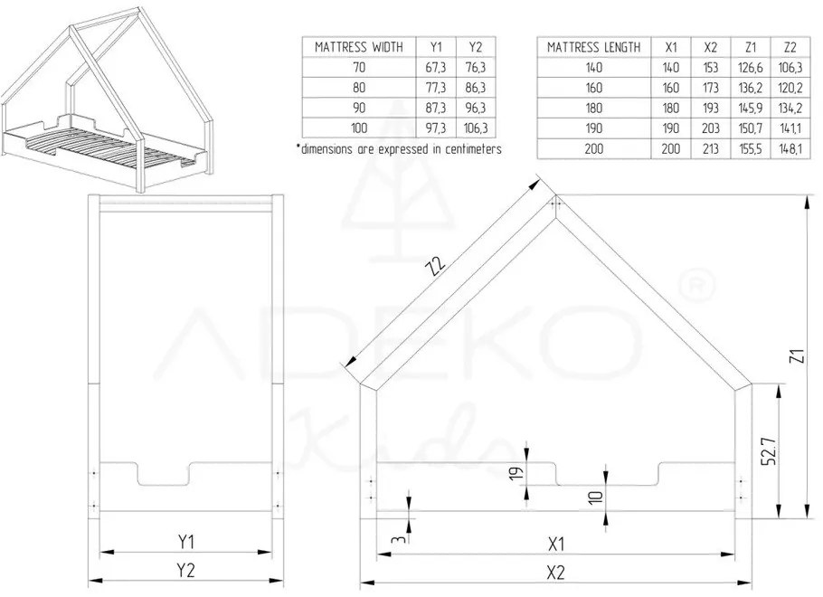 Domečková dětská postel z borovicového dřeva Adeko Loca Dork, 90 x 200 cm