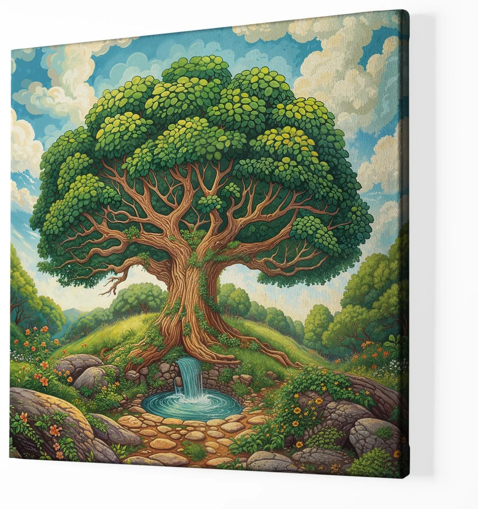 Obraz na plátně - Strom života Kouzelná studánka FeelHappy.cz Velikost obrazu: 60 x 60 cm