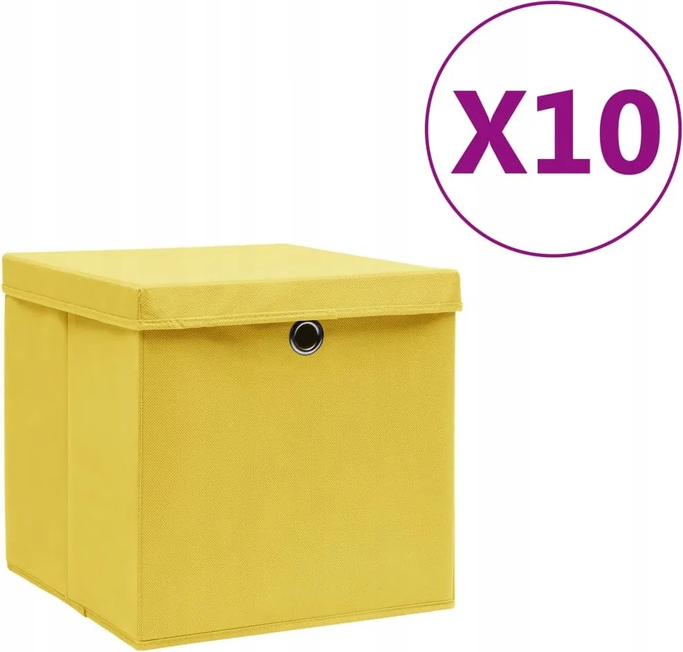 Fionshop 263026987 Úložné boxy s víky 10 ks 28 x 28 x 28 cm žluté