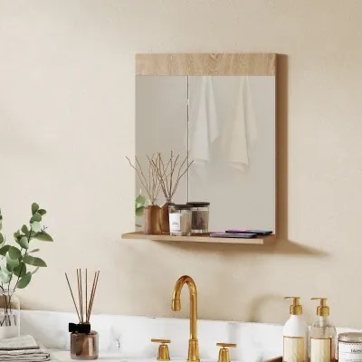 HOMCOM nástěnné koupelnové zrcadlo s otevřenou poličkou, zrcadlo pro předsíň, chodbu 50x12x60 cm, dub
