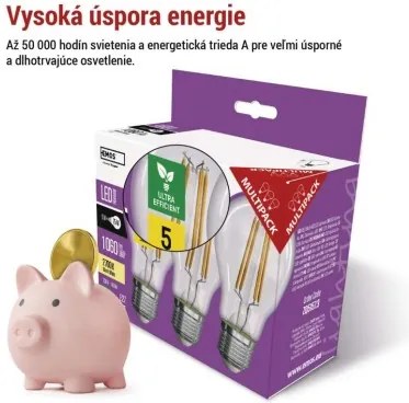 Emos lighting LED žárovka Filament A60 A CLASS/ E27 / 5 W (75 W) / 1 060 lm / teplá bílá 1525283276