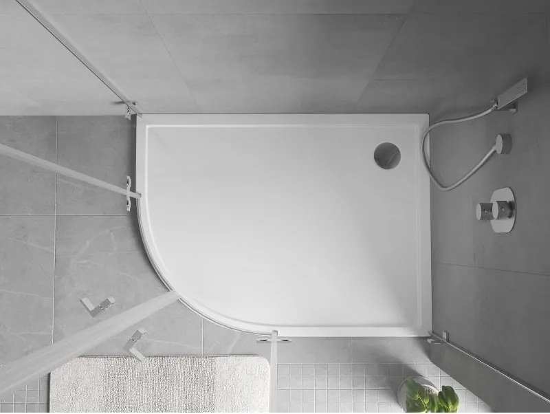 Mexen Flow půlkruhový asymetrický slim pravý 100 x 80 cm, bílý lesk - 46Q108010R