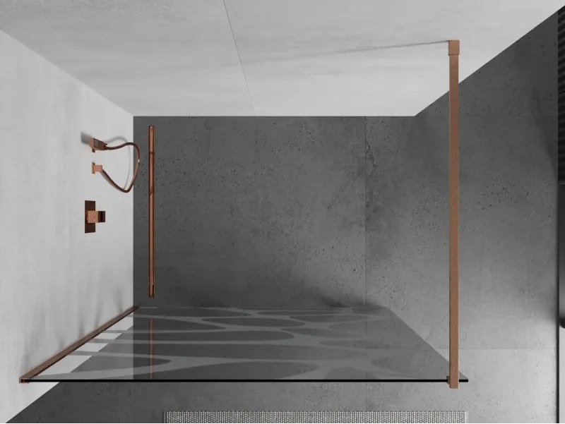 Mexen Kioto, sprchová zástěna Walk-In 100 x 200 cm, 8mm čiré sklo bílý vzor, měděný matný profil, 800-100-101-65-97