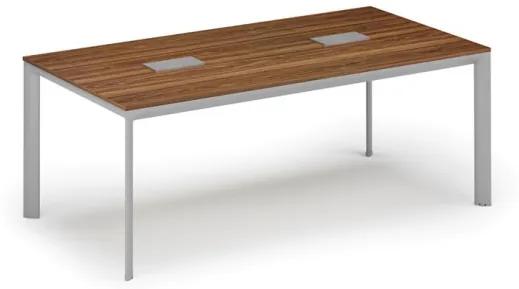 Stůl INVITATION 2000 x 1000 x 740, ořech + 2x stolní zásuvka TYP III, stříbrná