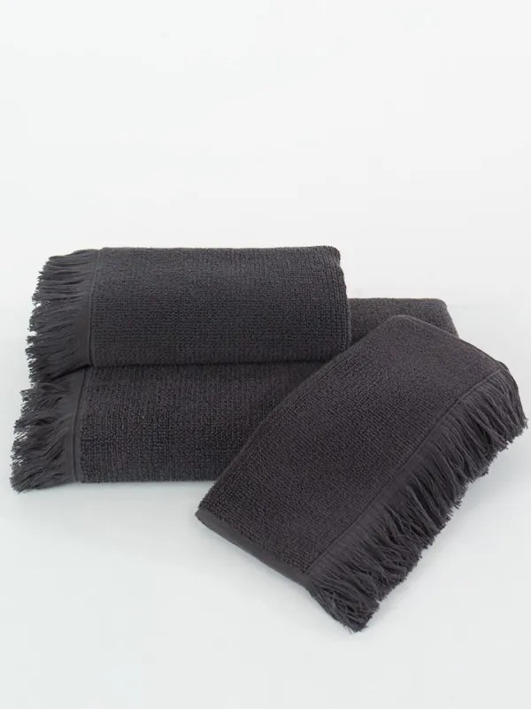 Soft Cotton Malý ručník FRINGE 32x50 cm Černá antracit, 550 gr / m², Česaná prémiová bavlna 100% DOBBY