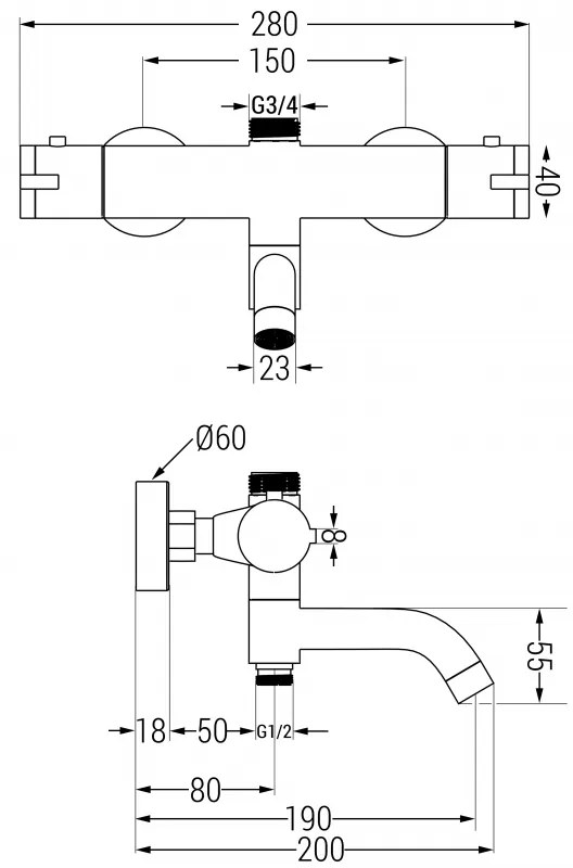 Mexen Kai termostatická vanovo-sprchová baterie, Černá - 77900-70