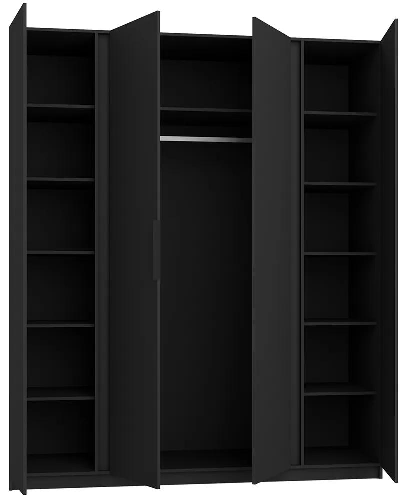 Šatní skříň KAJA 4F | 200 cm | bez zrcadla | VYSOKÁ | černá