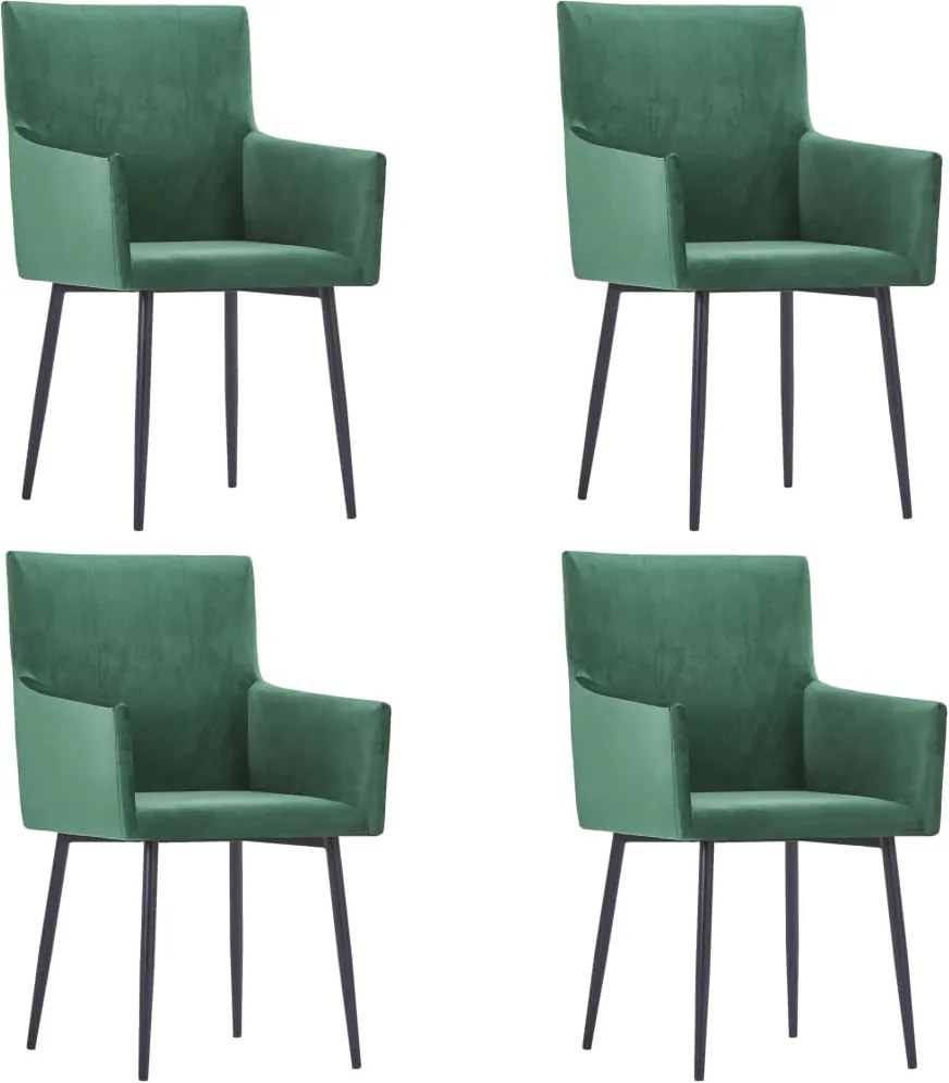 Jídelní židle Dudley s područkami - 4 ks - samet | zelené