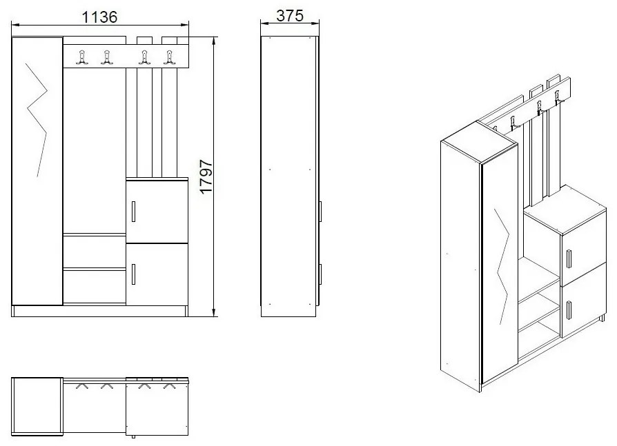 Předsíňová sestava Dano White and Atlanitc Pine