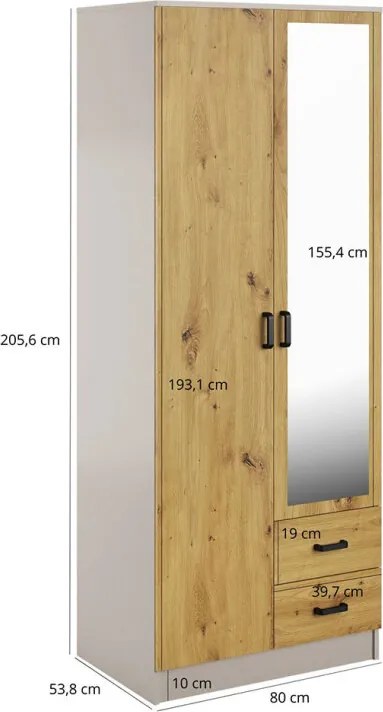Skříň se zrcadlem 2D2S kašmír / dub artisan Kami
