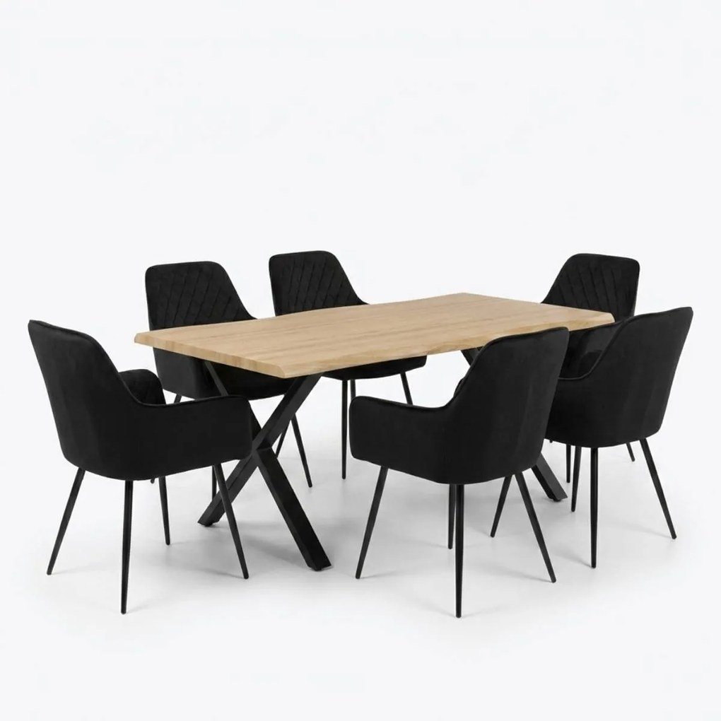 Vikio Jídelní set pro 6 osob 160x90 cm soft dub noha X černá židle s područkami VJS226-6C