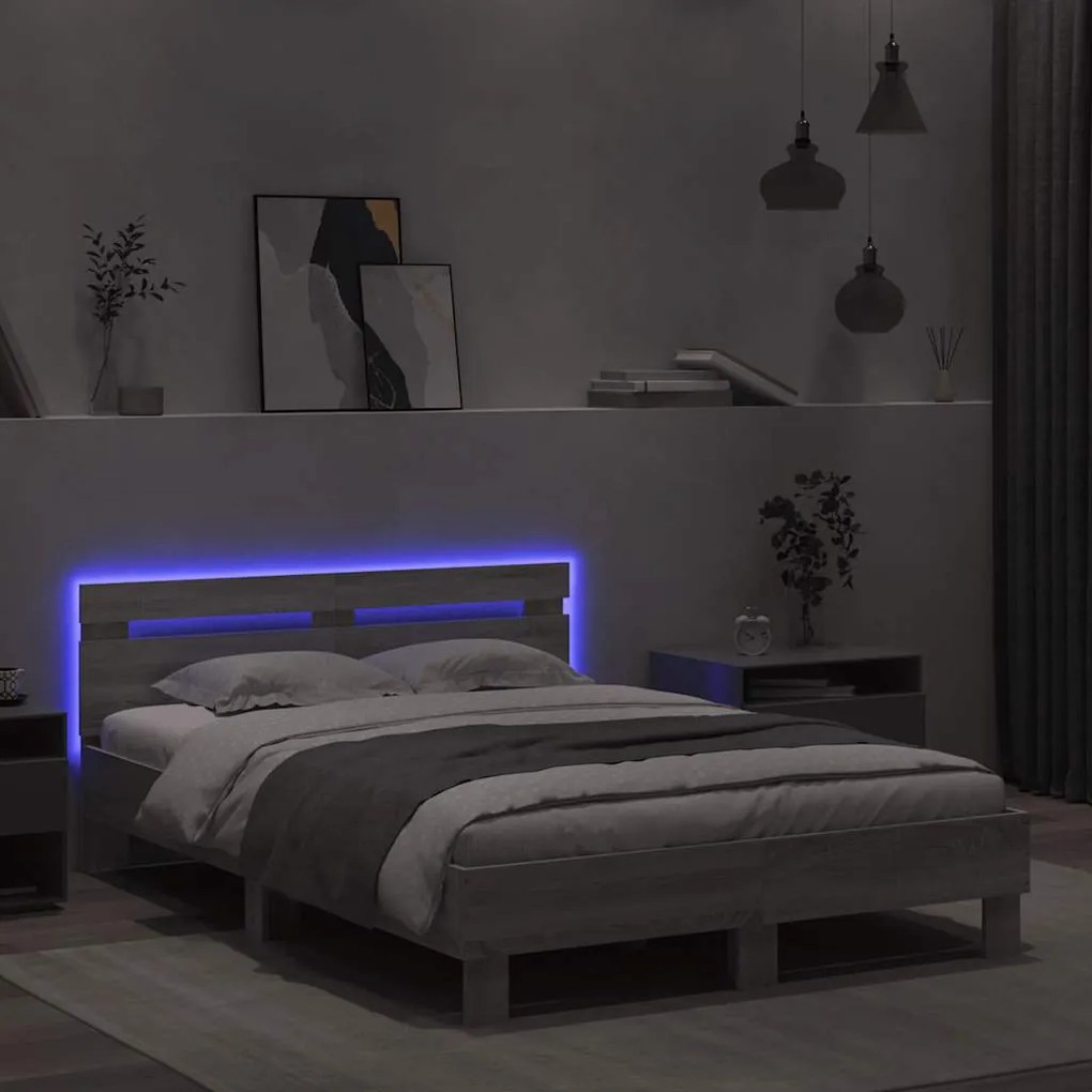 Rám postele s čelem a LED osvětlením šedý sonoma 135 x 190 cm 3207572