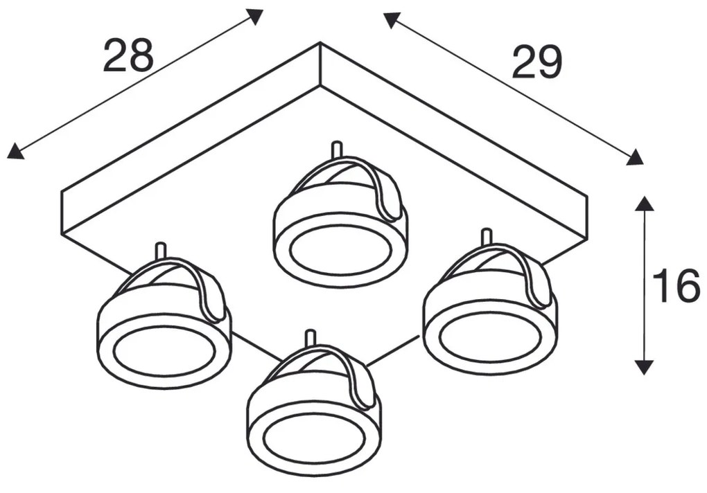 SLV 1000135 Kalu, černá LED bodovka, 4x10W 60° LED 3000K, 28x29cm