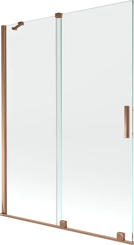 Mexen Velar, 2-křídlová posuvná vanová zástěna 130 x 150 cm, 8mm čiré sklo, růžové zlato, 896-130-000-01-60