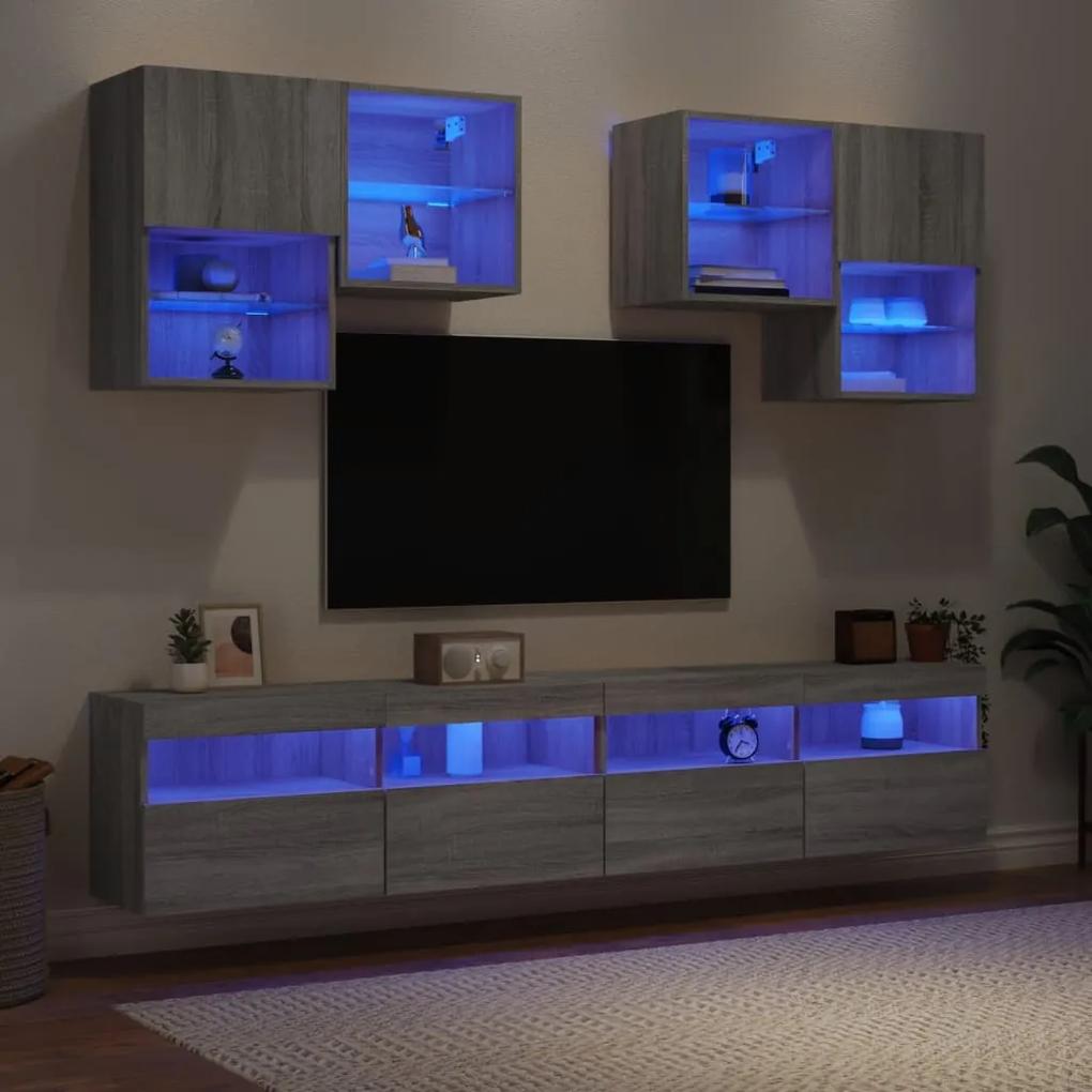 6dílná obývací stěna s LED osvětlením šedá sonoma - Default Title