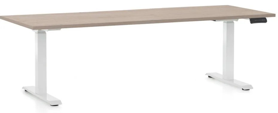 Výškově nastavitelný stůl OfficeTech C, 200 x 80 cm, bílá podnož, dub