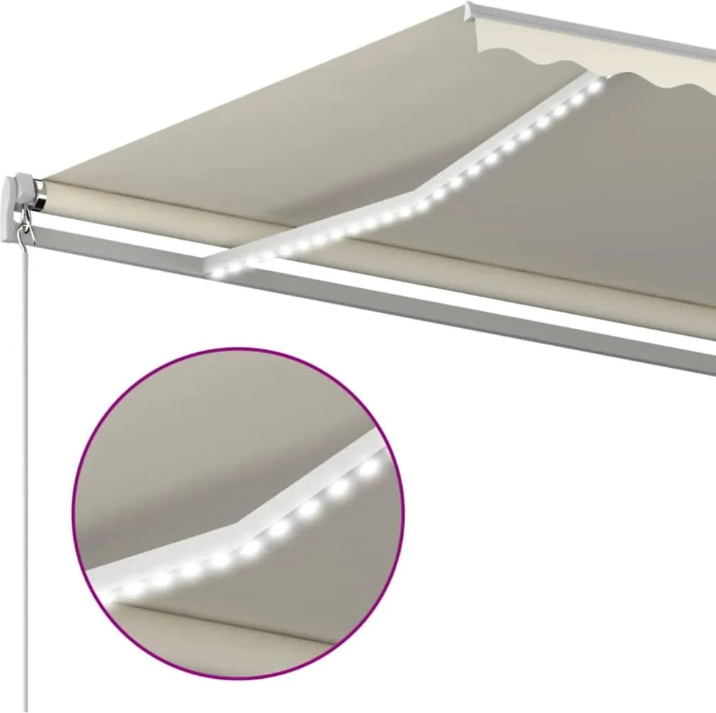 Ručně zatahovací markýza s LED světlem 500 x 300 cm krémová 3068942